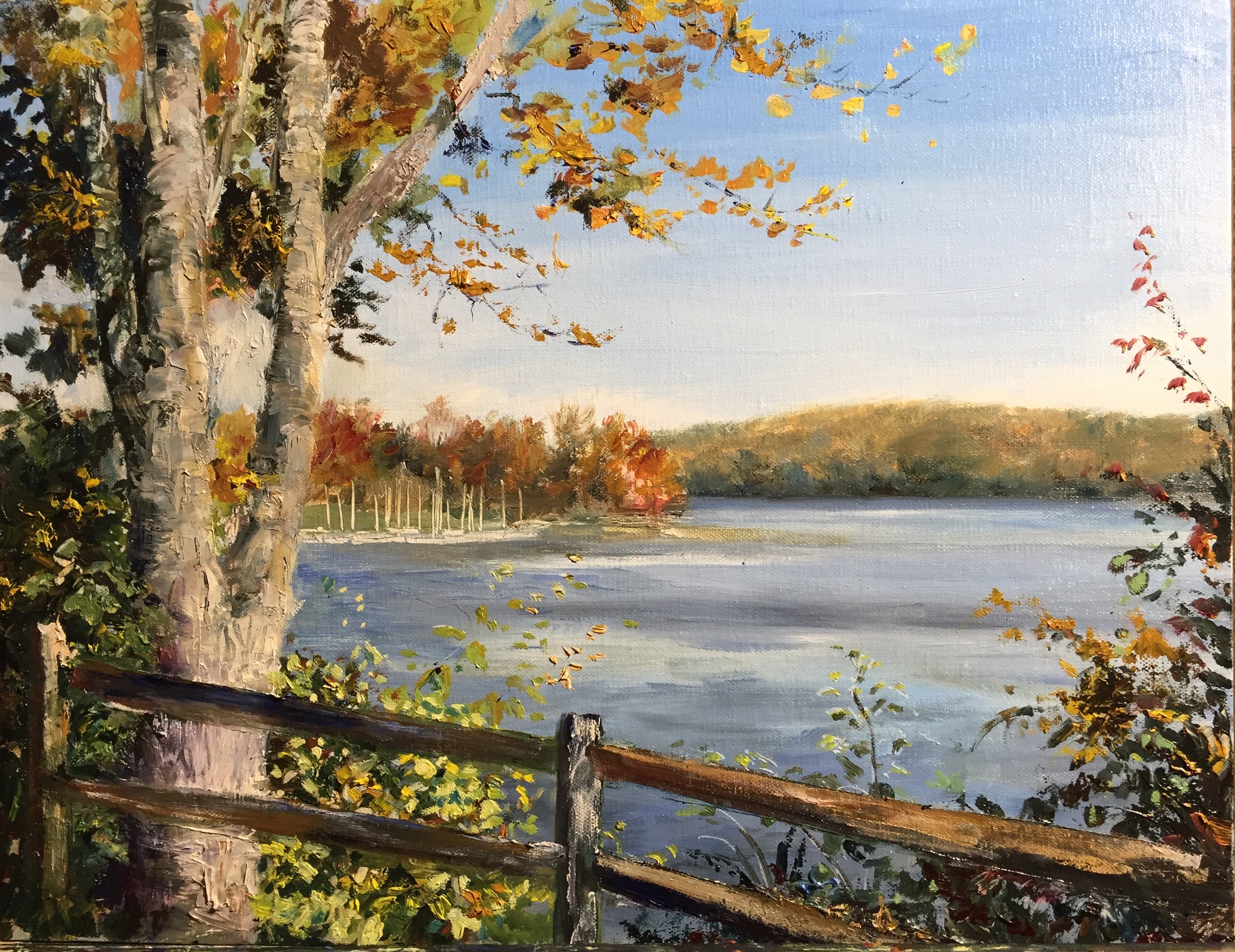 Oil painting Candlewood In Fall – Medeiros Fine Art