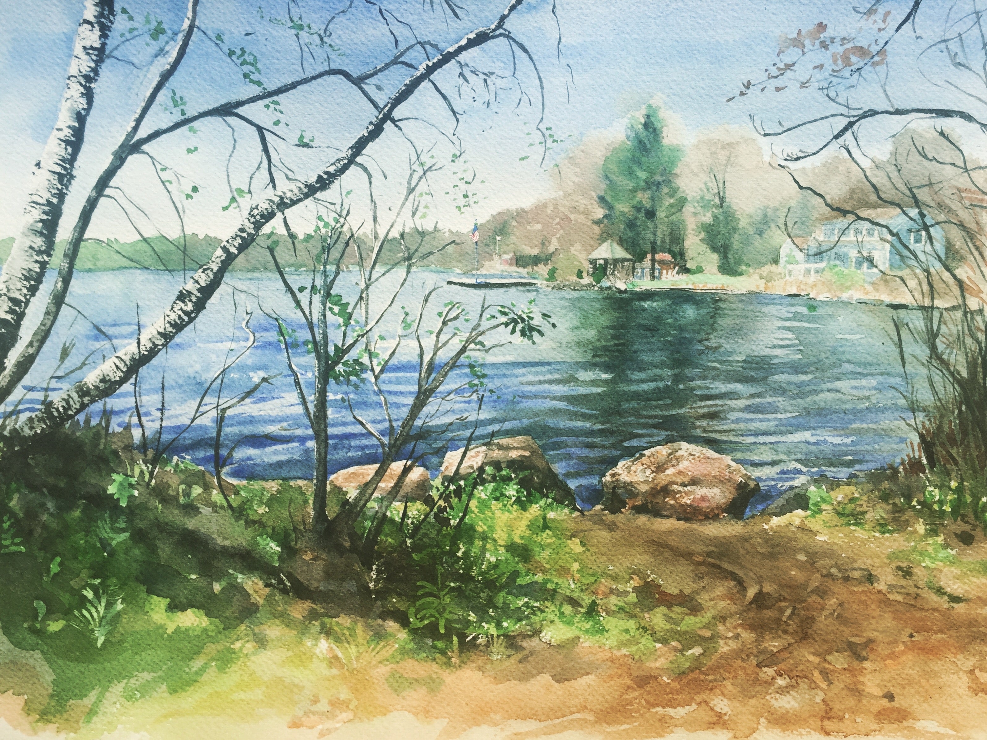Ball Pond, New Fairfield Watercolor Painting – Medeiros Fine Art